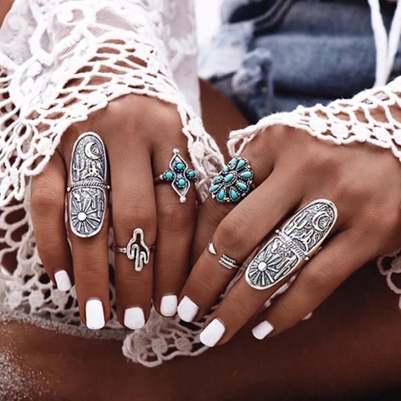 Jewelry | New 9 Piece Silver Midi Boho Ring Set | Poshmark